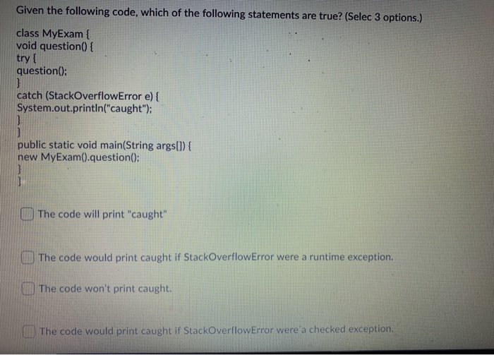 Solved Given The Following Code Which Of The Following