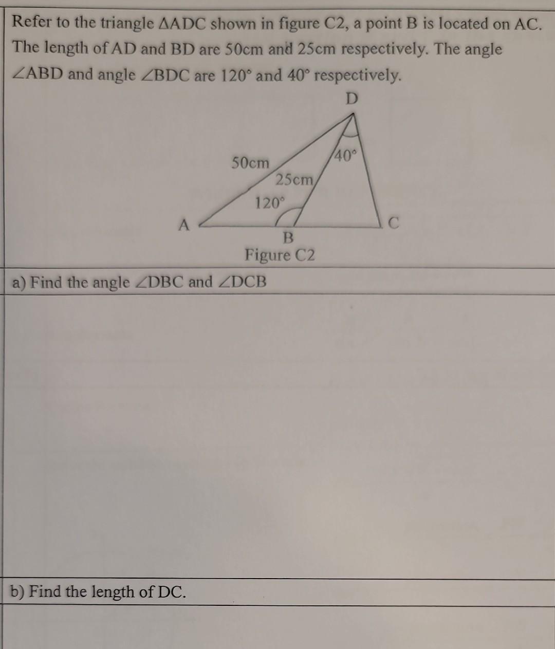 Solved Refer to the triangle ADC shown in figure C, a point | Chegg.com