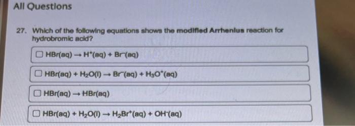 Solved All Questions 27. Which of the following equations | Chegg.com