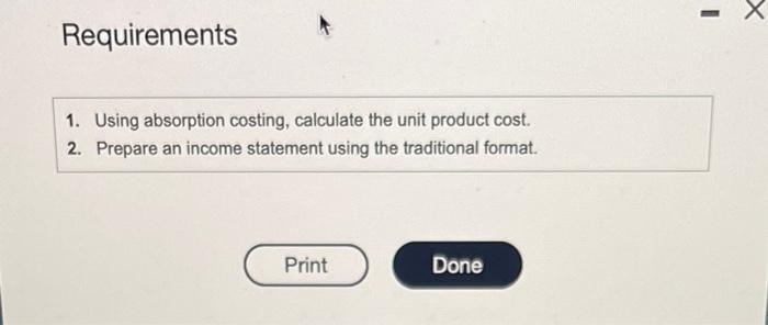 Solved Requirements 1. Using absorption costing, calculate | Chegg.com