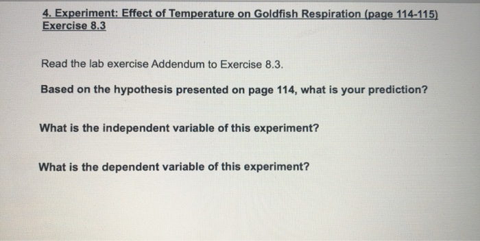 8.3 Experiment: Effect of Temperature on Goldfish | Chegg.com