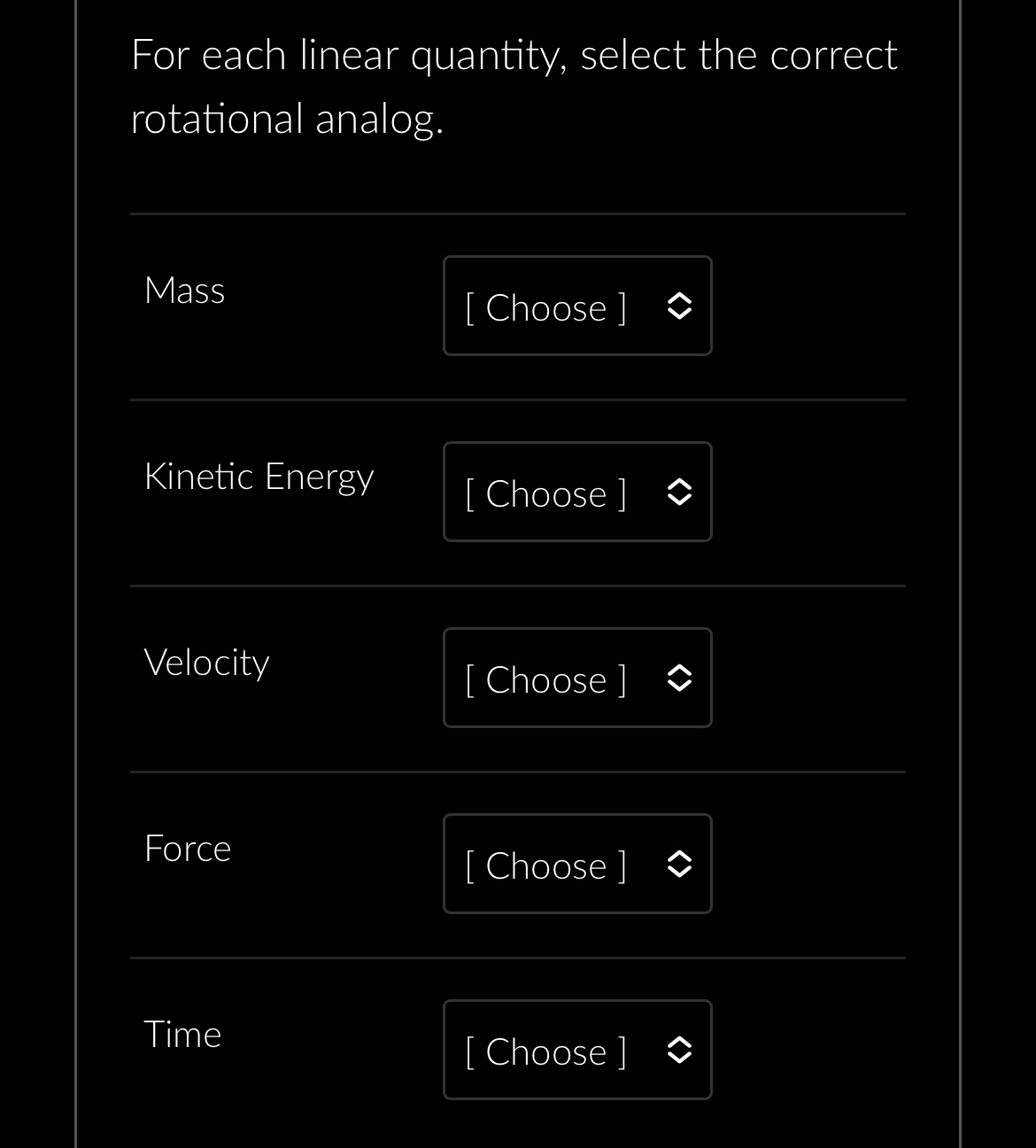 Solved For each linear quantity, select the correct | Chegg.com