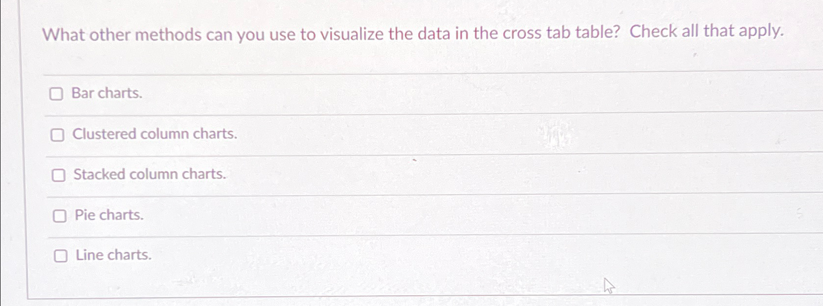 Solved What other methods can you use to visualize the data | Chegg.com