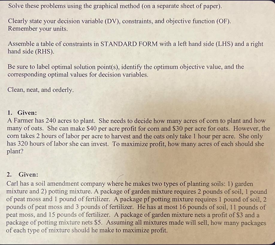 Solved Solve these problems using the graphical method (on a | Chegg.com