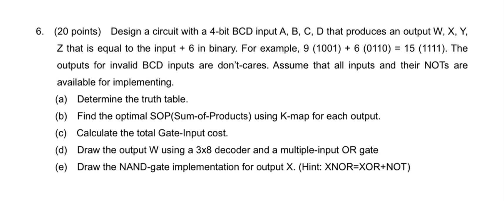 (20 ﻿points) ﻿Design a circuit with a 4-bit BCD input | Chegg.com