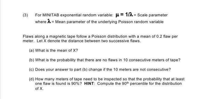 Solved (3) For MINITAB exponential random variable: y = 1/2 | Chegg.com
