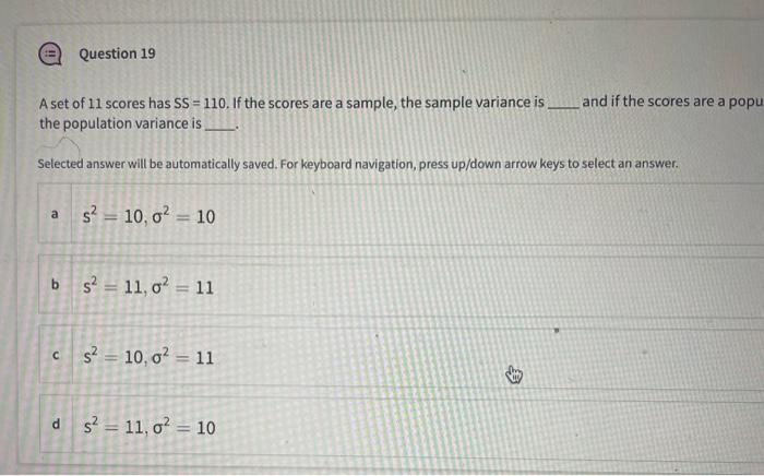 Solved A set of 11 scores has SS=110. If the scores are a | Chegg.com