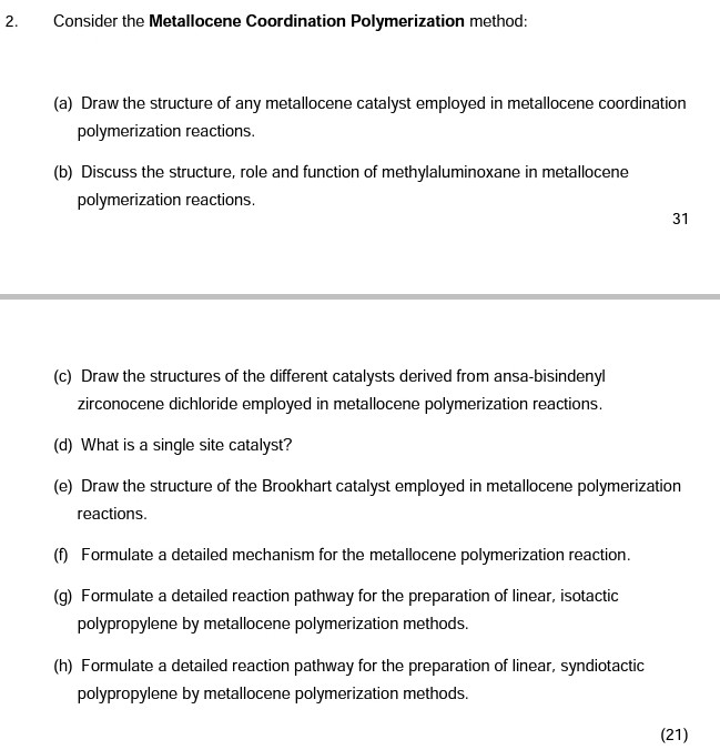 Solved 2. Consider the Metallocene Coordination | Chegg.com