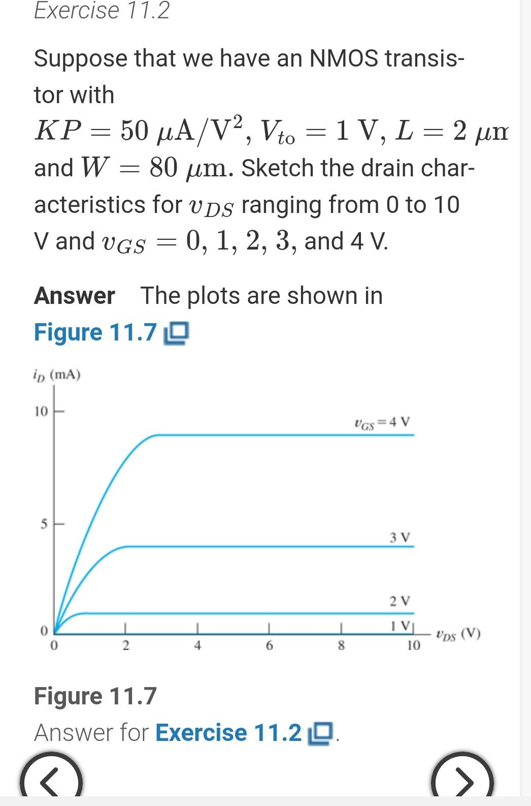 Solved Exercise 11.3 = 2 V = Suppose that we have a PMOS | Chegg.com