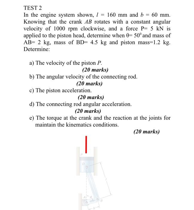 Solved TEST 2 60 mm. In the engine system shown, / 160 mm | Chegg.com