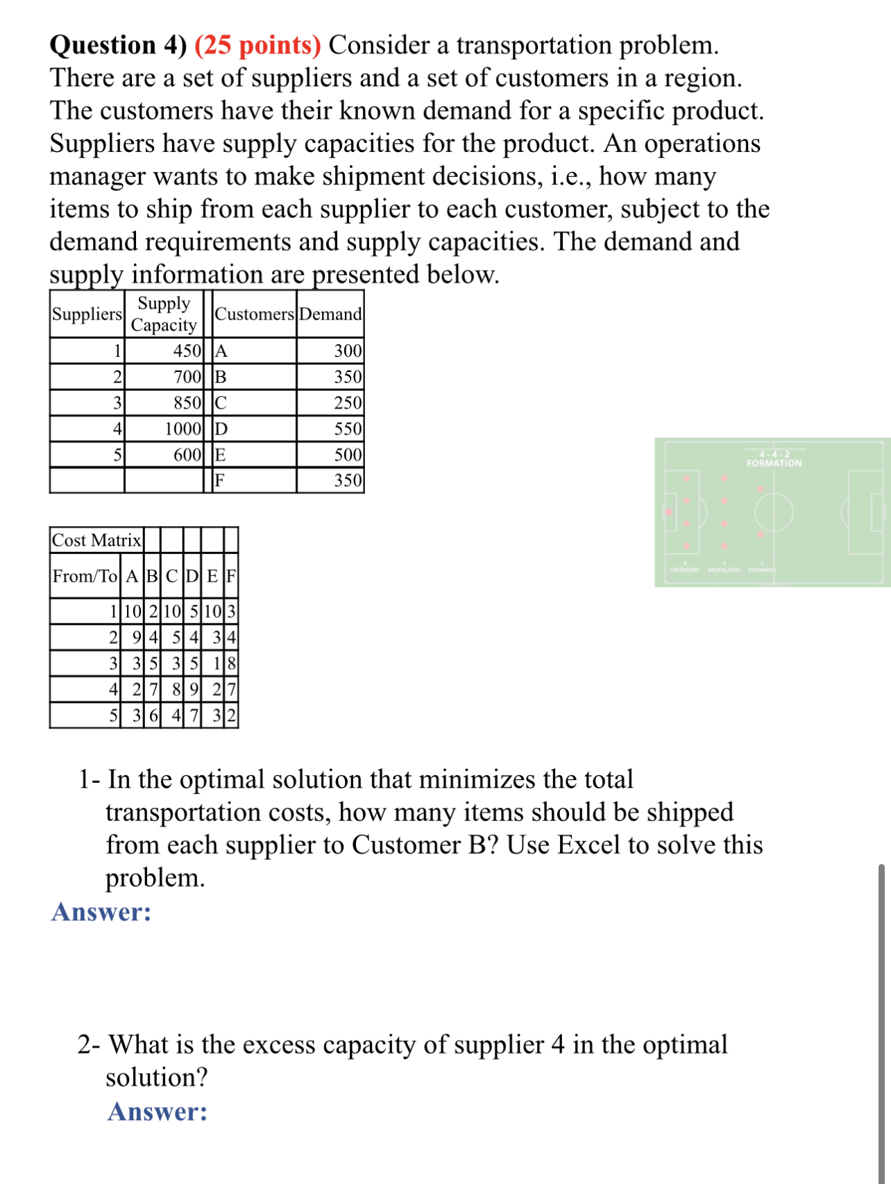 Solved Question 4) (25 ﻿points) ﻿Consider a transportation | Chegg.com