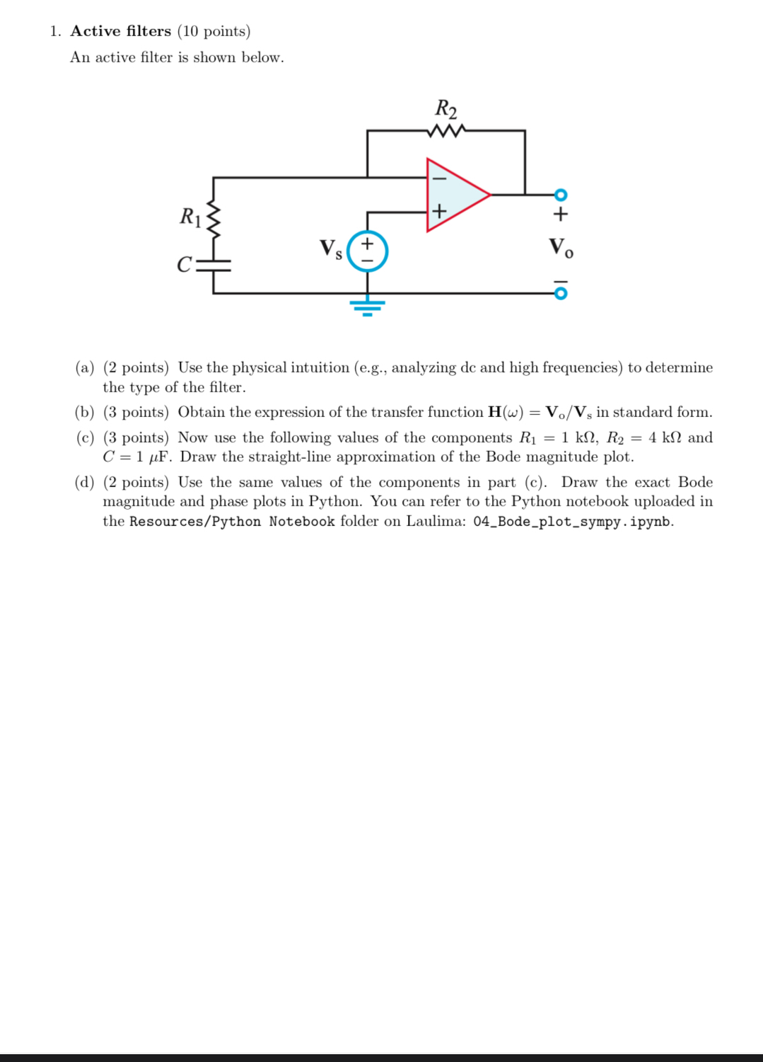 Solved Electrical engineeringActive filters (10 ﻿points)An | Chegg.com