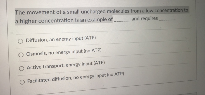 Solved The movement of a small uncharged molecules from a | Chegg.com