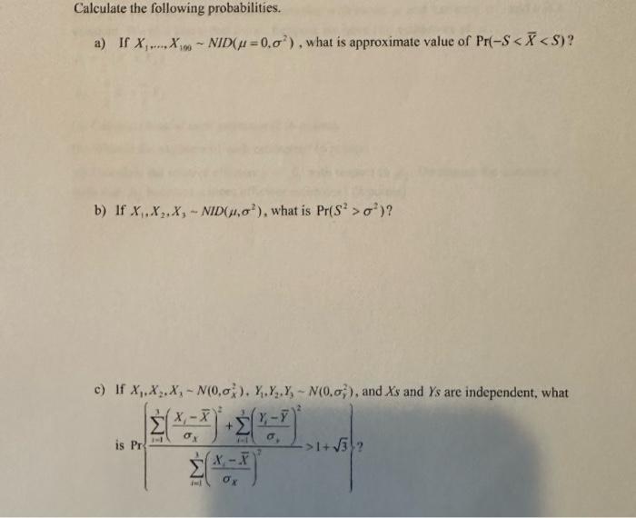Solved Calculate the following probabilities. a) If | Chegg.com