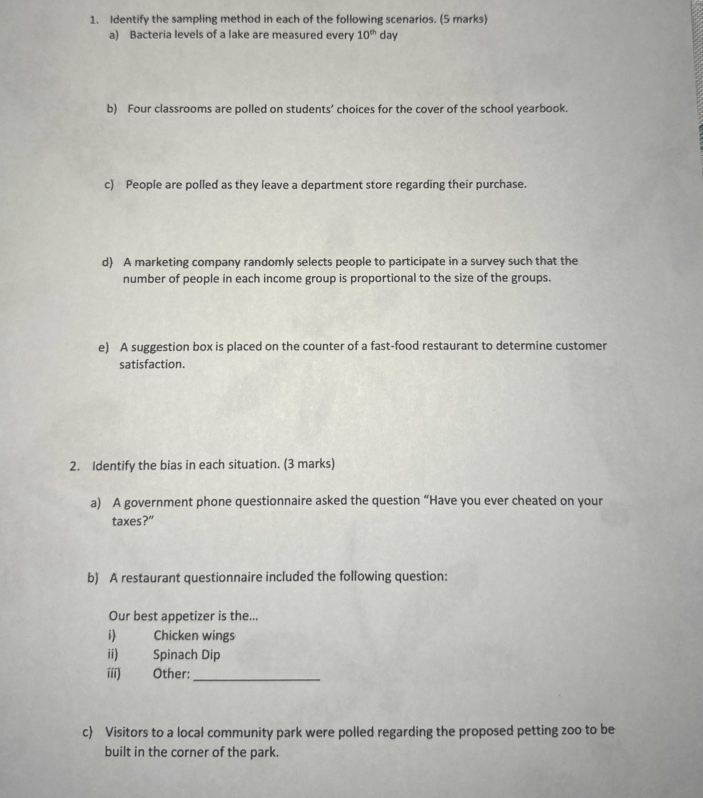 Solved Identify the sampling method in each of the following | Chegg.com