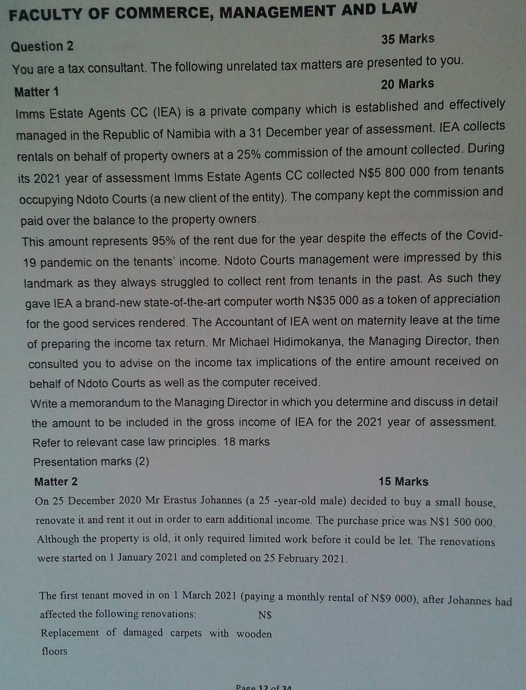 Solved taxation questions Namibia Income tax guide similar | Chegg.com