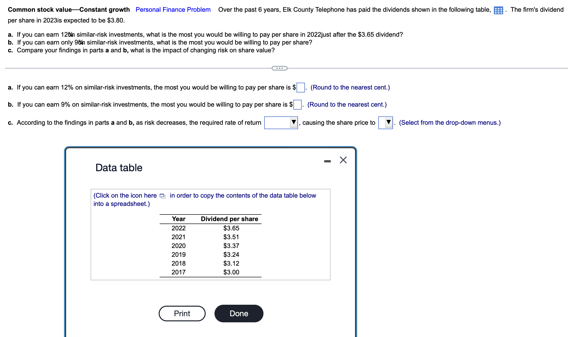 Solved Common stock value-Constant growth Personal Finance | Chegg.com
