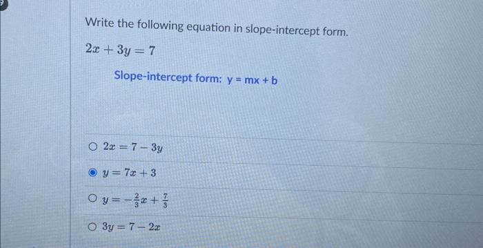 Solved Write the following equation in slope-intercept form. | Chegg.com