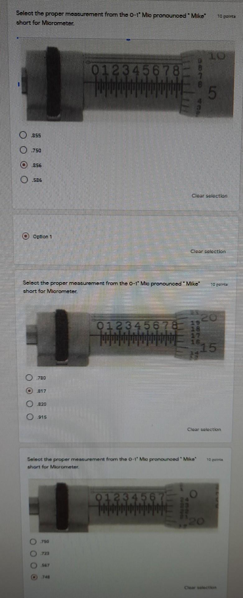 Solved Seleot the proper measurement from the o-l" Mio | Chegg.com