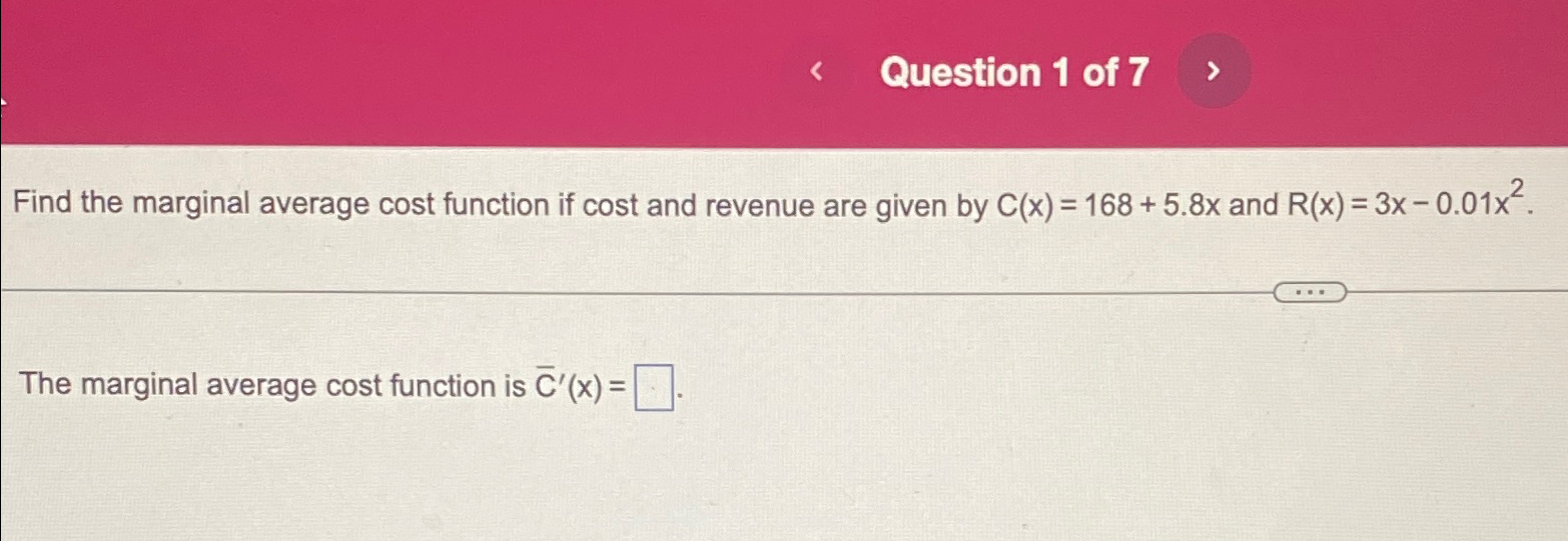 Solved Find the marginal average cost function if cost and | Chegg.com