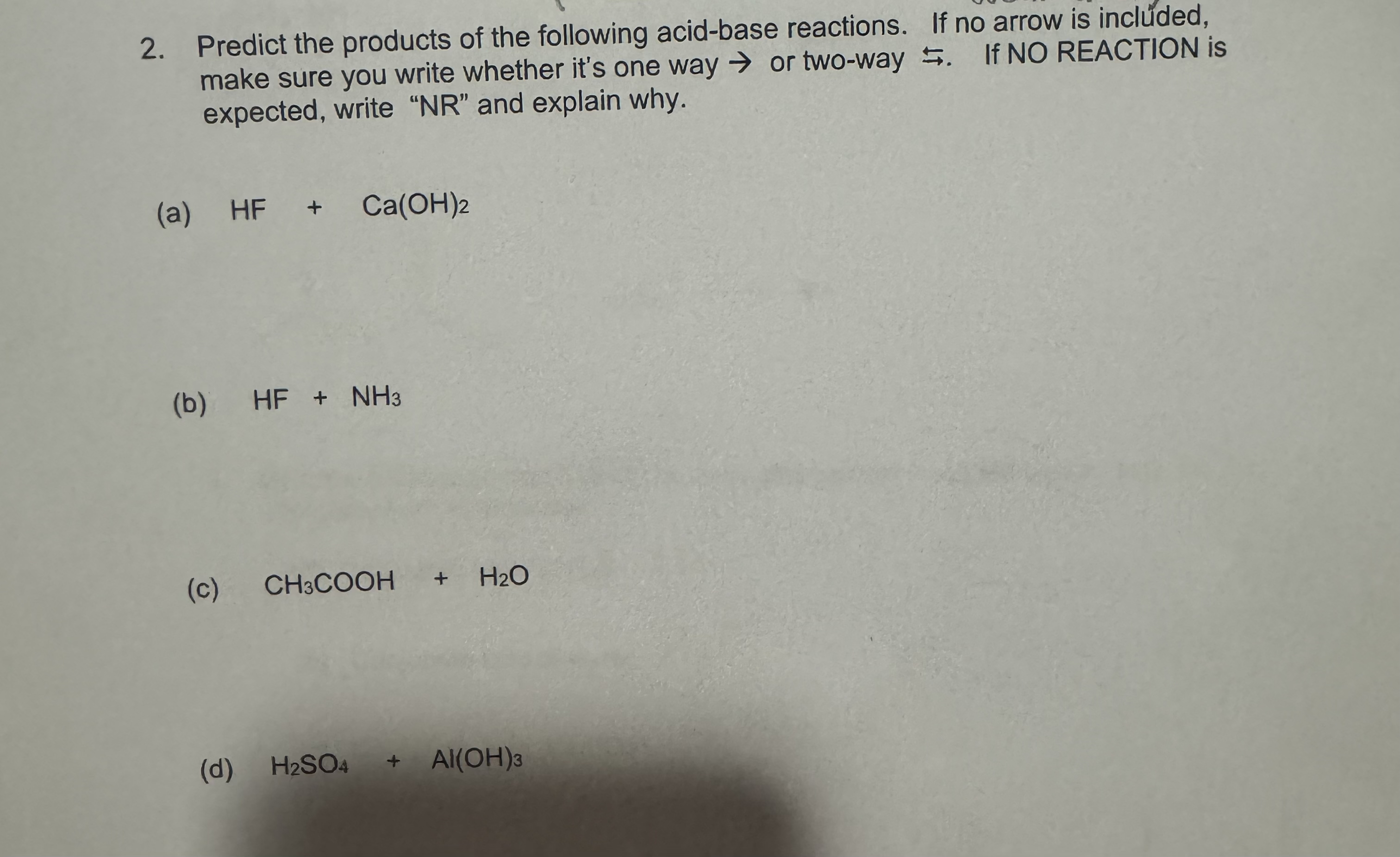 Solved Predict the products of the following acid-base | Chegg.com