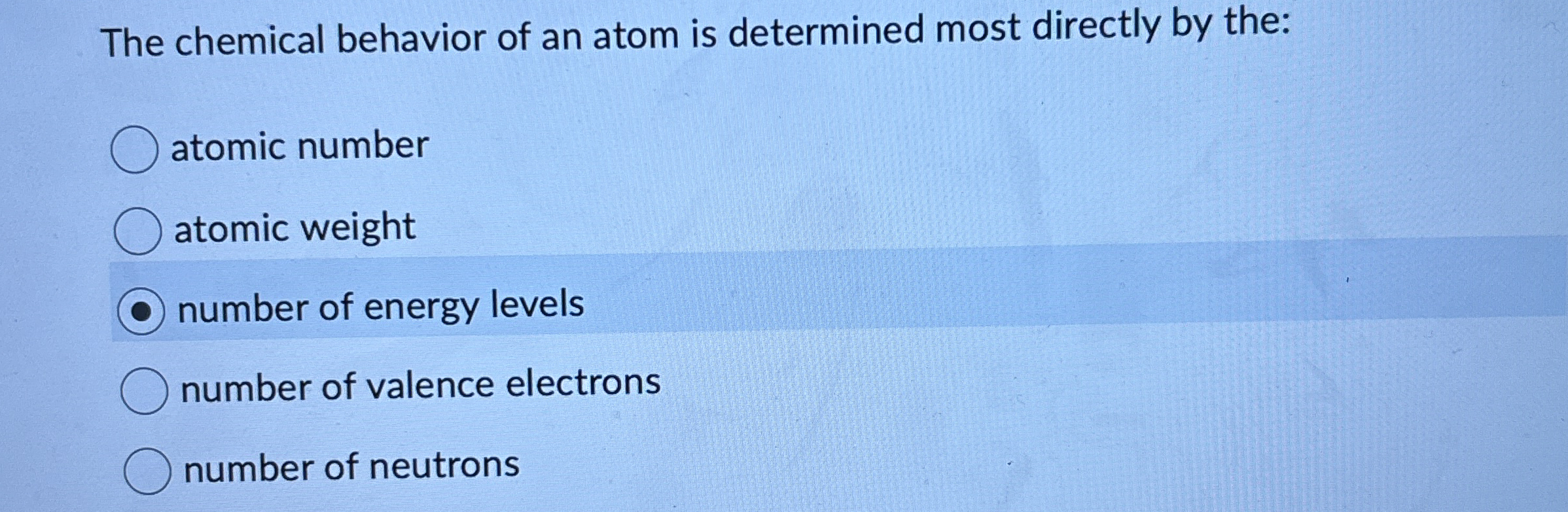 Solved The chemical behavior of an atom is determined most | Chegg.com