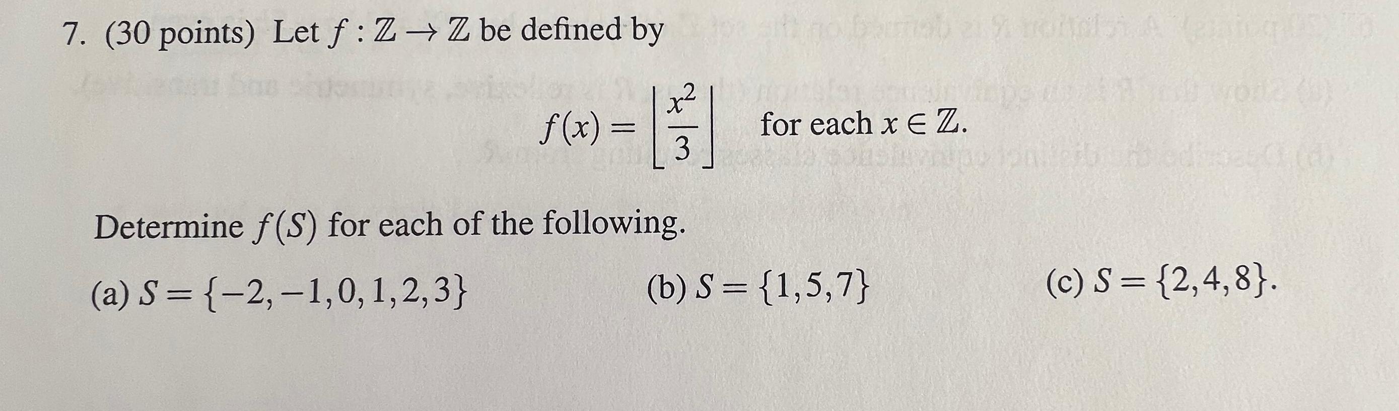 Solved (30 ﻿points) ﻿Let f:Z→Z ﻿be defined | Chegg.com