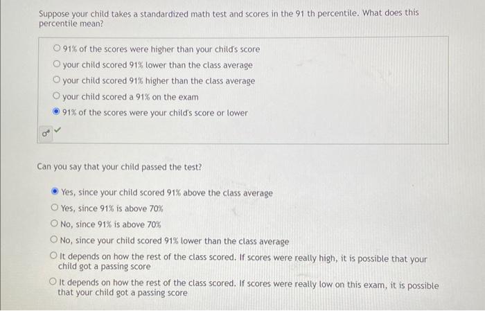 Solved Suppose your child takes a standardized math test and | Chegg.com