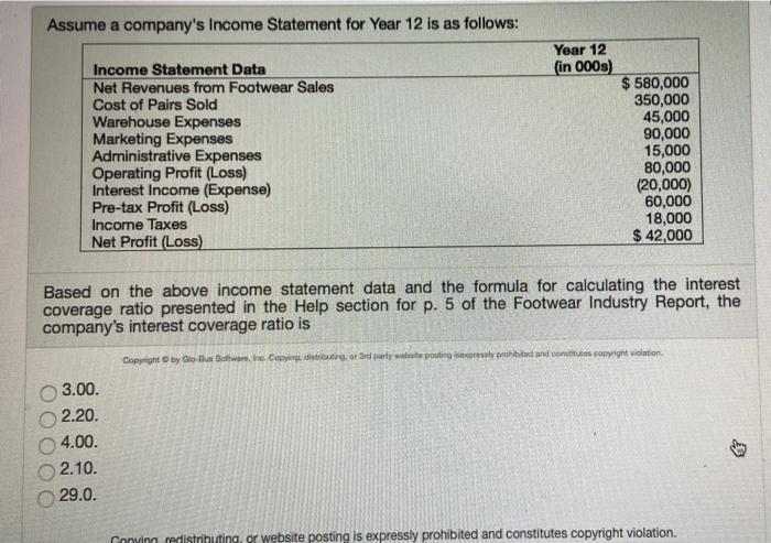 Solved Assume a company's Income Statement for Year 12 is as | Chegg.com
