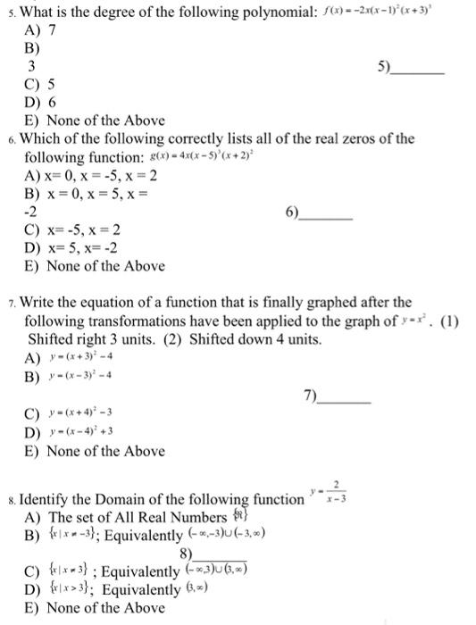 Solved polynomials & domains Questions 5-8 | Chegg.com