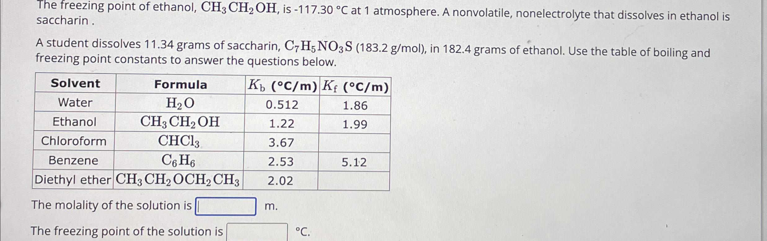 Solved The freezing point of ethanol, CH3CH2OH, ﻿is | Chegg.com