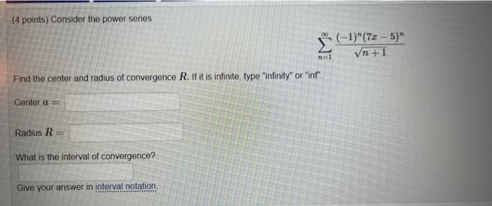 Solved (4 points) Consider the power series | Chegg.com