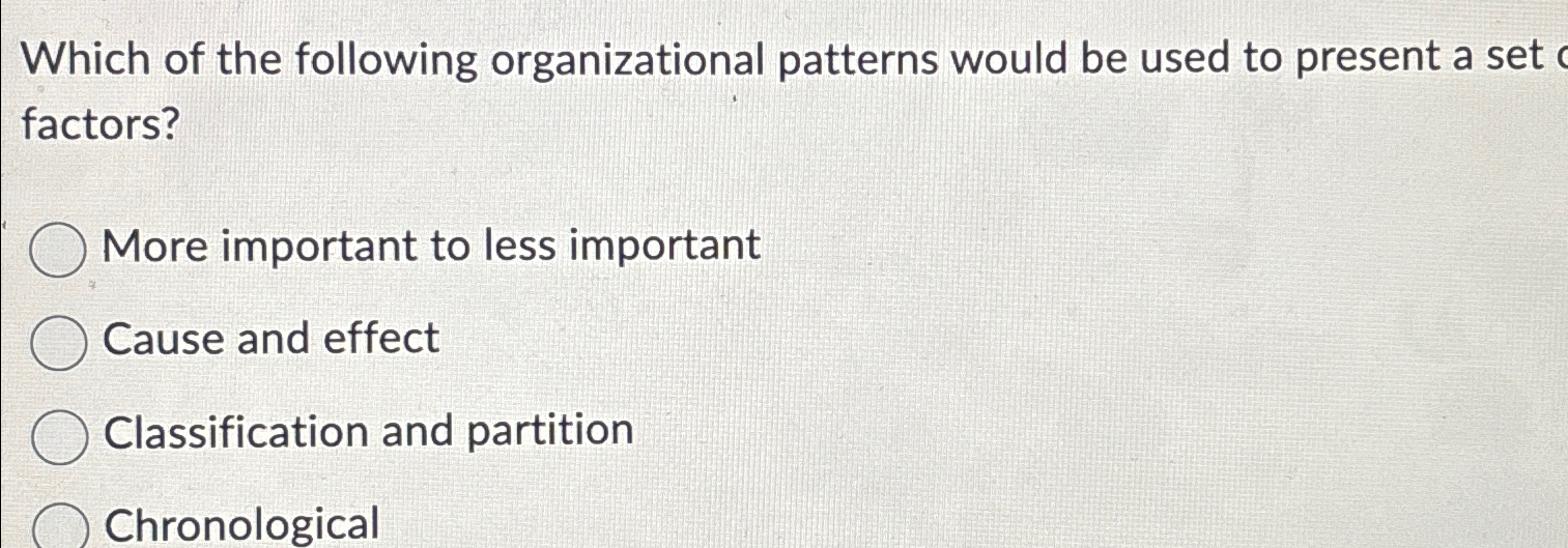 Solved Which of the following organizational patterns would | Chegg.com