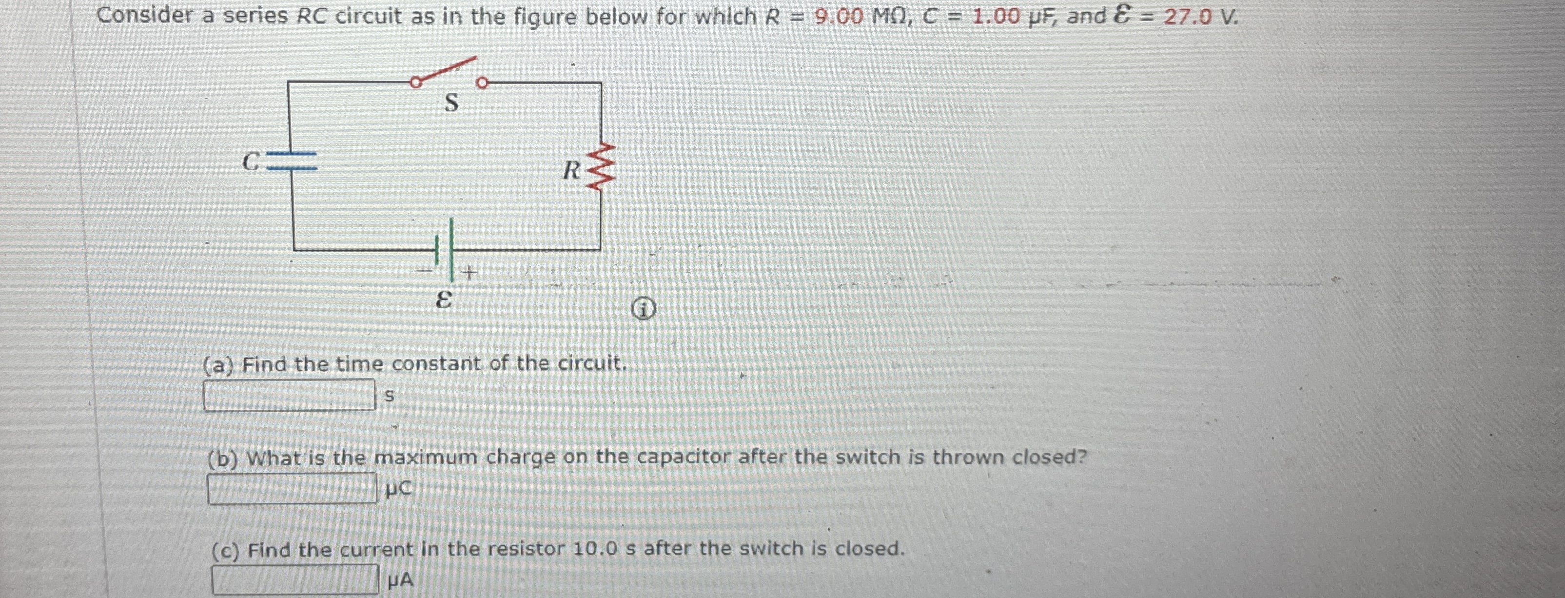 Solved Consider a series RC ﻿circuit as in the figure below | Chegg.com