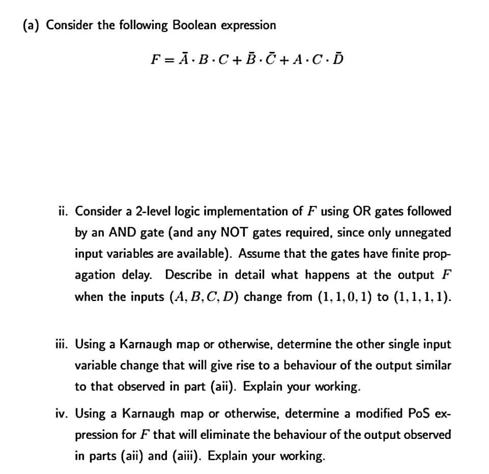 Solved (a) Consider the following Boolean expression F=Ā.B.C | Chegg.com