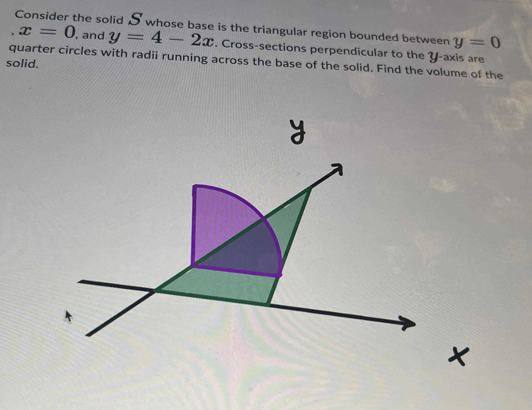 Solved Consider the solid S ﻿whose base is the triangular | Chegg.com