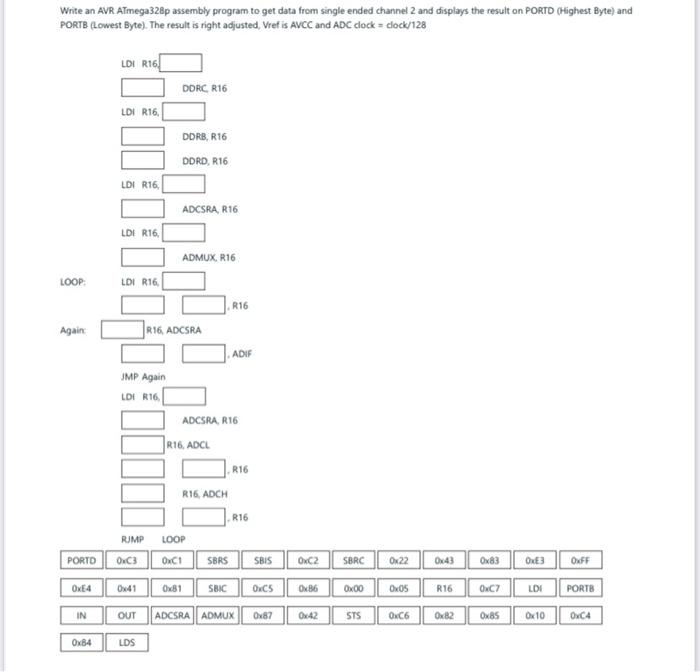 Solved Write an AVR ATmega328p assembly program to get data | Chegg.com