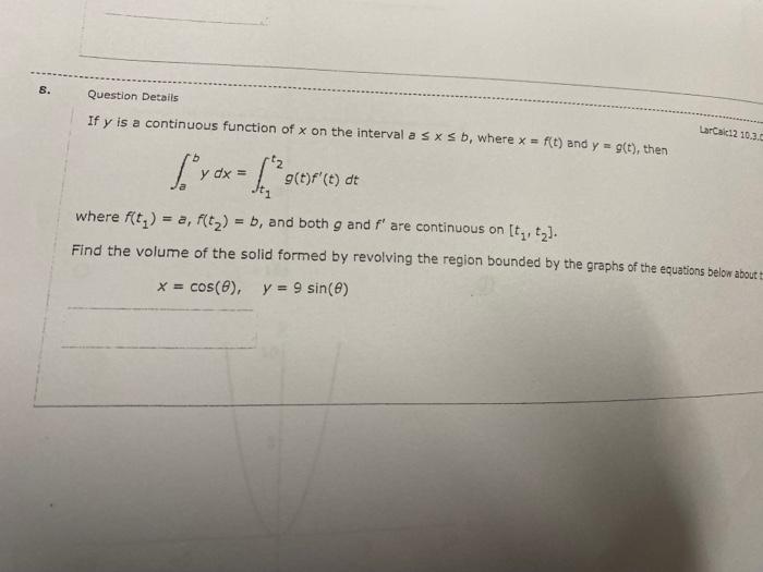 If y is a continuous function of x on the interval | Chegg.com