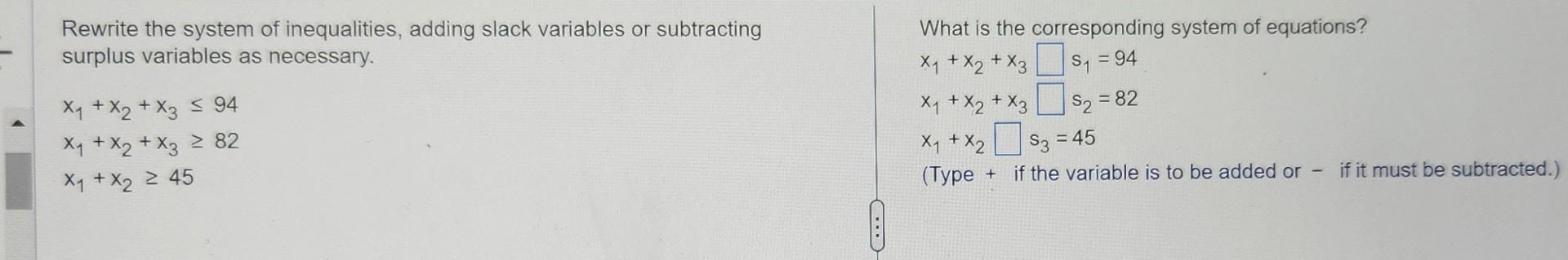 Solved Rewrite the system of inequalities, adding slack | Chegg.com