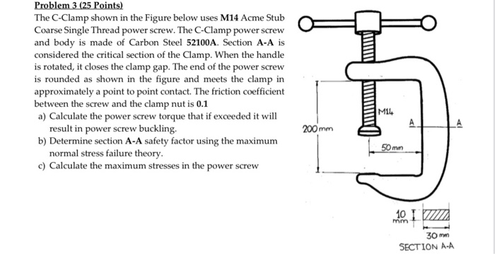 Solved Problem 3 (25 Points) The C-Clamp shown in the Figure | Chegg.com