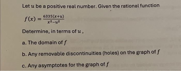 Solved Let u be a positive real number. Given the rational | Chegg.com