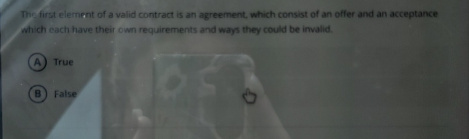 Solved The first element of a valid contract is an | Chegg.com