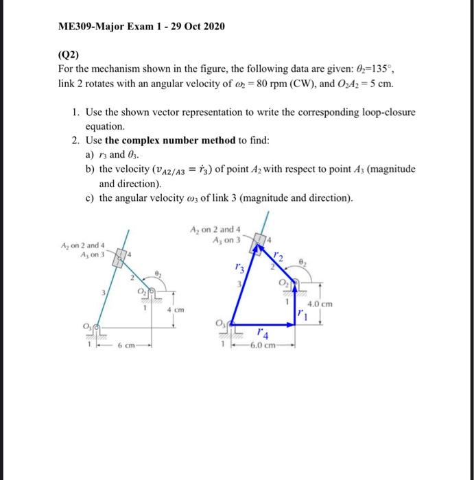 Solved ME309-Major Exam 1 - 29 Oct 2020 (Q2) For the | Chegg.com