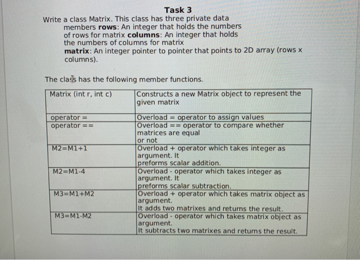 Task 3 Write a class Matrix. This class has three | Chegg.com