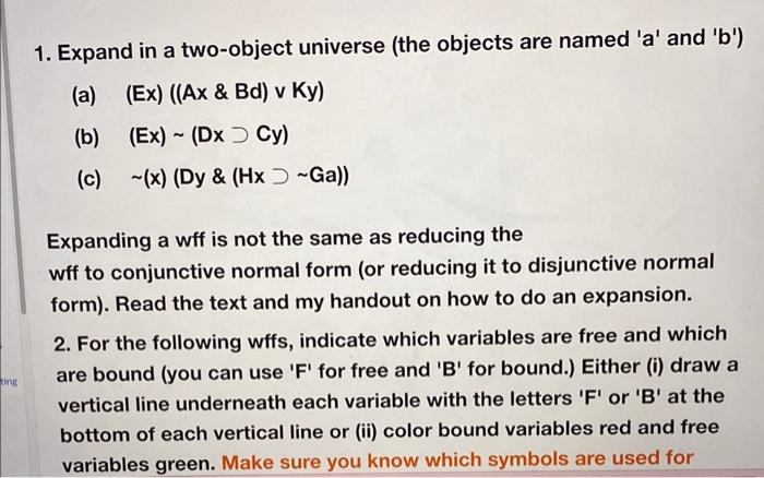 1. Expand in a two-object universe (the objects are | Chegg.com
