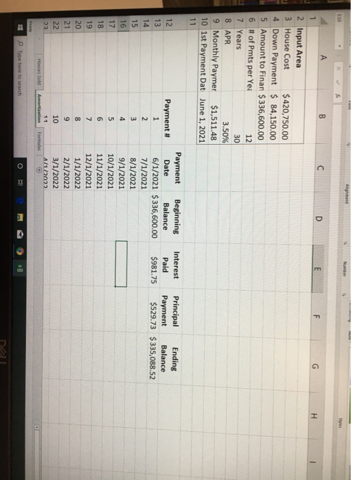 Solved E16 A B B с D 1 2 Input Area 3 House Cost $420,750.00 | Chegg.com