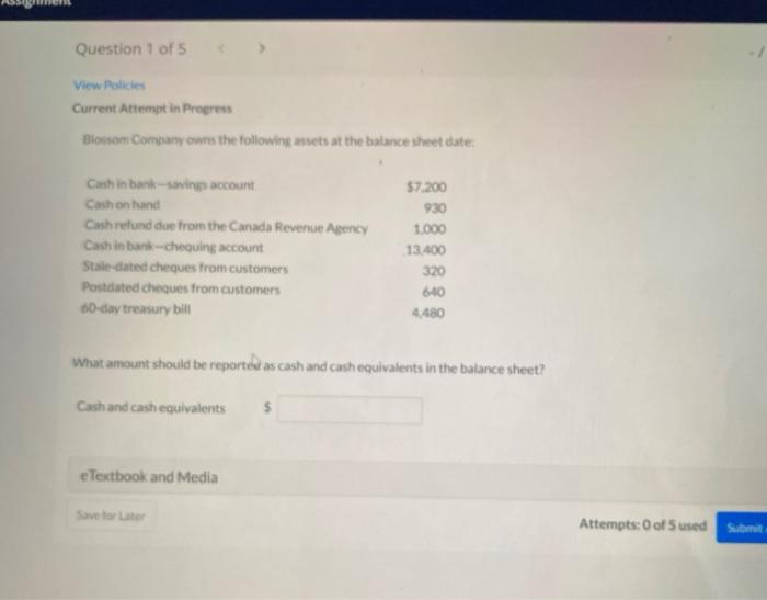 Solved Question 1 of 5 View Policies Current Attempt in | Chegg.com