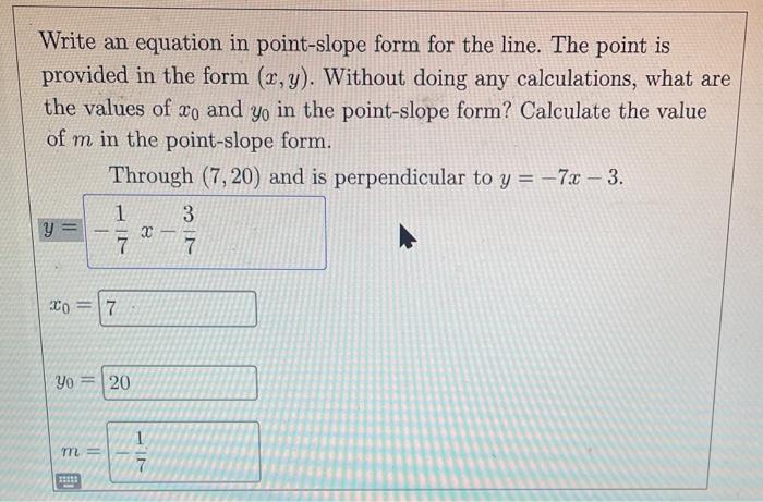 Solved Write an equation in point-slope form for the line. | Chegg.com