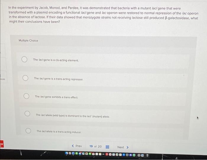 Solved In the experiment by Jacob, Monod, and Pardee, it was | Chegg.com