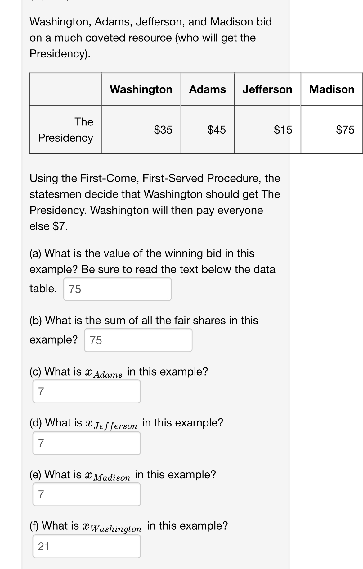 Solved Washington, Adams, Jefferson, and Madison bid on a | Chegg.com